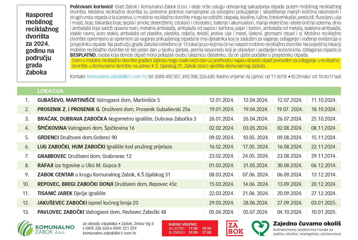 Mobilno reciklažno dvorište - grad Zabok - Komunalno-Zabok